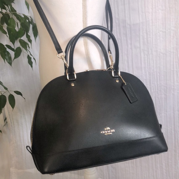 Coach | Bags | Coach Black Leather Large Satchel Bowling Bag 2 Handles ...